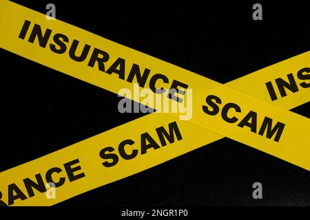 Insurance scam and fraud alert, caution and warning concept. Yellow ...