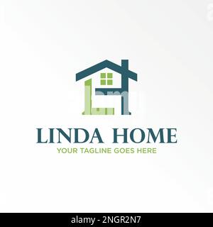 Letter or word LH font in line and roof house in block square or ...