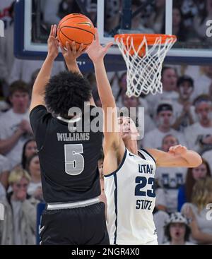 Utah State forward Taylor Funk (23) looks to shoot as Santa Clara guard ...