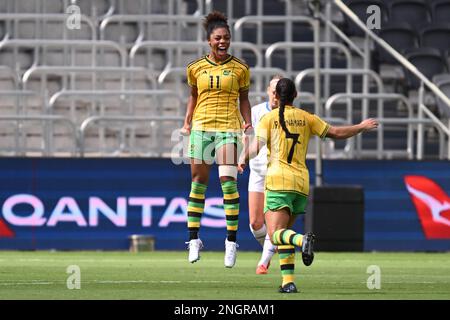 Kameron Simmonds of Jamaica celebrates after scoring a goal during the ...