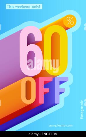 60 percent Off. Discount creative composition. 3d sale symbol with ...