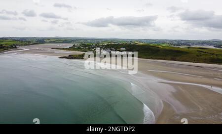 Inchydoney Beach on a cloudy summer day, top view. Seaside landscape ...