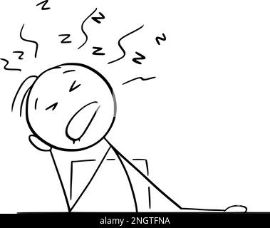 Tired Person Sleeping Behind Desk, Vector Cartoon Stick Figure ...