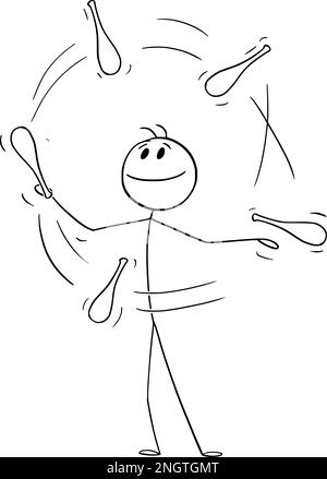 Juggler Juggling with Clubs, Vector Cartoon Stick Figure Illustration ...