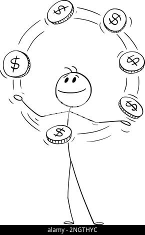 Businessman or person juggling with cash money or dollar bills, vector ...