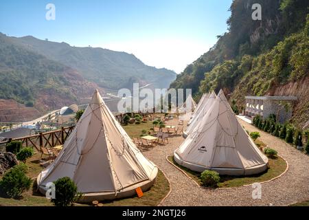 Camping area at Moc Chau Island tourist complex in Moc Chau district ...