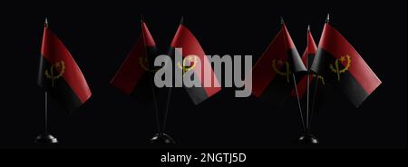 Small national flags of the Angola on a black background Stock Photo ...