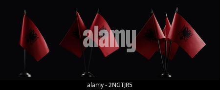 Small national flags of the Albania on a black background Stock Photo ...