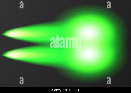 Green transparent car headlight top view on night background. Vector ...