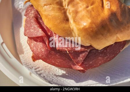 Lebanon bologna sandwich made with a pretzel roll. A Pennsylvania Dutch ...