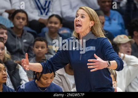 Villanova head coach Denise Dillon looks on during the first half of a ...