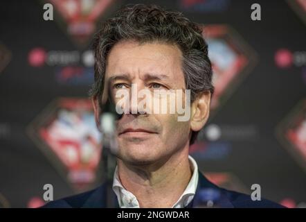 Dan Hart, CEO of Virgin Orbit (C) Ian Ennett, Deputy CEO UKSA (L) and ...