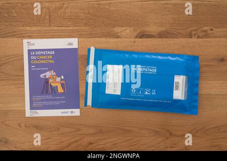 French colorectal screening kit sent to patient at home, editorial use ...