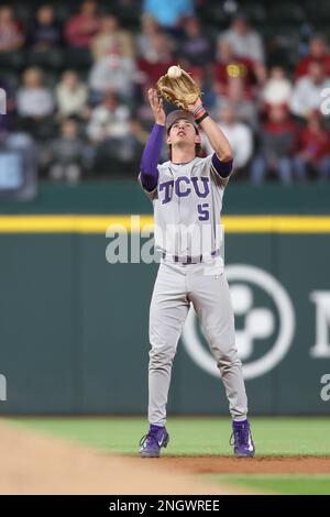 February 18, 2023: TCU infielder Cole Fontenelle #32 looks towards the ...