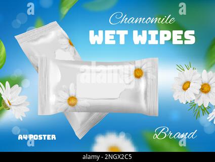 Realistic wet wipes poster. Sanitary antibacterial wipes, family ...