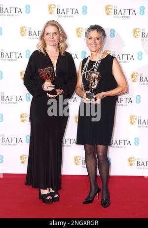Nikki Barrett (left) and Denise Chamian pose with their awards for Best Casting for The Boy, The ...