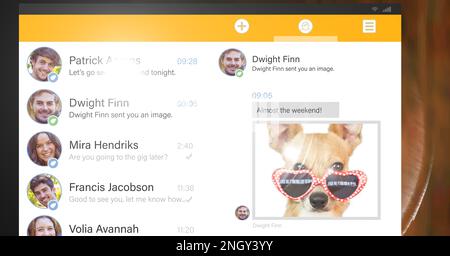 Composition of social media screen with messages and digital icons ...
