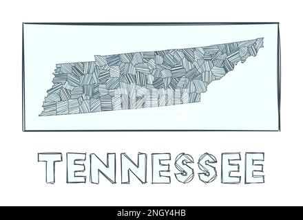 Tennessee US state hand drawn pencil sketch outline map with heart ...