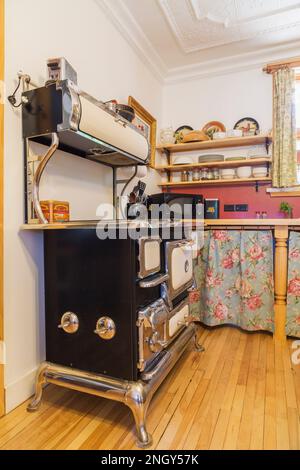 Elmira antique electric cooking stove, painted turquoise pinewood and ...