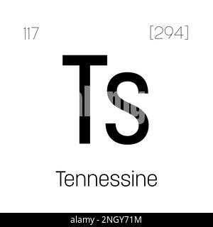 Tennessine, Ts, periodic table element with name, symbol, atomic number ...