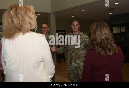 Col. Lucas Teel, 4th Fighter Wing commander, speaks with members of ...
