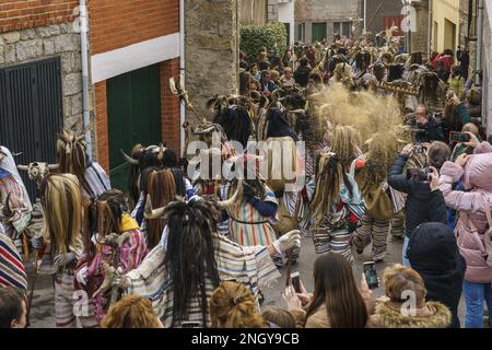 Navalosa, Spain. 19th Feb, 2023. Revelers dressed as Cucurrumachos seen ...