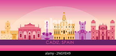 Cartoon Skyline panorama of Cadiz, Andalusia, Spain - vector ...