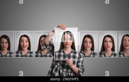 Woman with personality disorder, multiple exposure. Collage Stock Photo ...