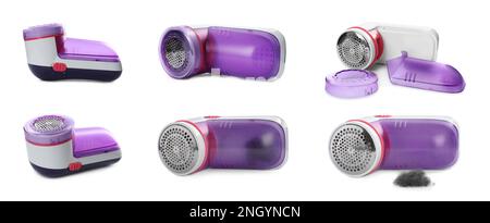 Set with fabric shavers on white background. Banner design Stock Photo ...