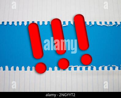 Exclamation mark text with Torn, Crumpled White Paper on colored ...