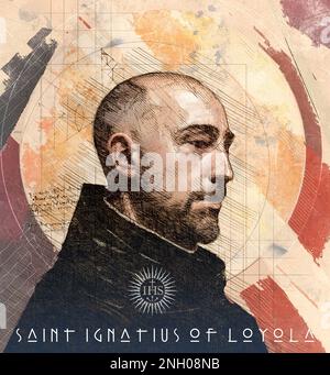 Art potrait of Saint Ignatius of Loyola, Jesuit founder, and his name ...