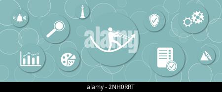 Concept of crisis management with icons on blurred dark background ...