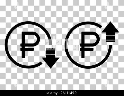 Set of cost symbol ruble increase and decrease icon. Money vector ...