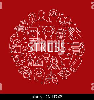 Poster with stress symptoms and causes. Burnout and anxiety symbols in ...