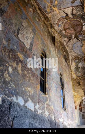 Church of Dormition with colorful medieval frescos in Vardzia cave ...