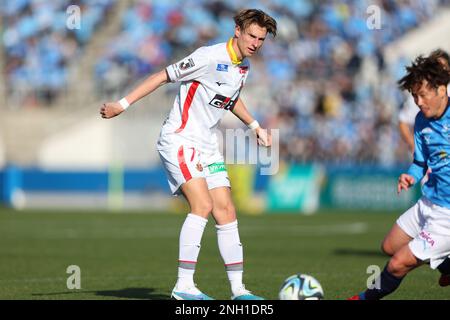 Kanagawa, Japan. 18th Feb, 2023. Kasper Junker (Grampus) Football ...