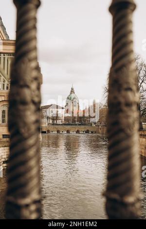 Beautiful view of Leine castle with new town hall in Hanover, Germany ...
