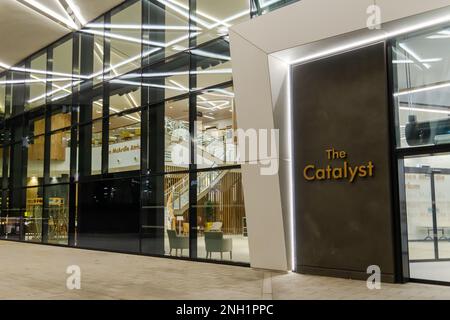 Exterior view at the entrance to The Catalyst building, at the ...