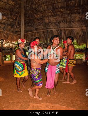 Women of the village perform a dance at the Embera Indian Village near Colon Panama Stock Photo ...