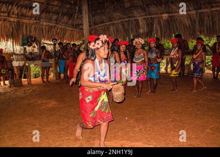 Women of the village perform a dance at the Embera Indian Village near Colon Panama Stock Photo ...