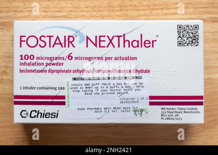 Photograph of an inhaler for medical treatment of asthma, Fostair ...
