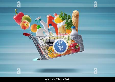 Fast turbo shopping cart delivering groceries, online grocery shopping ...