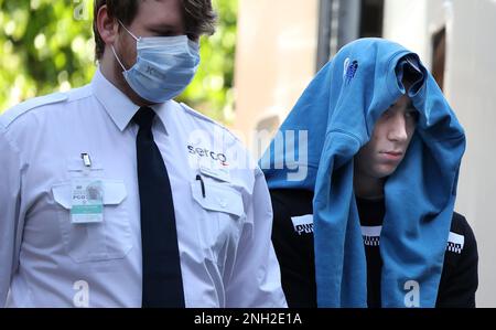 Lewes, UK 20th April 2022 : Pietro Addis leaves Lewes Crown Court after ...
