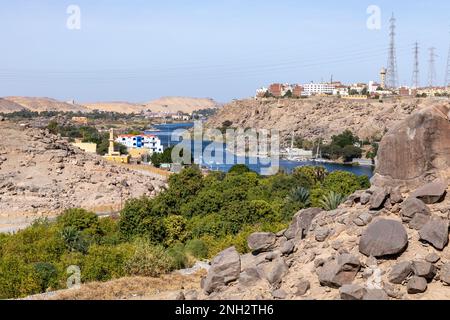 Aswan City view from Sahil Island. Traditional Nubian Architecture ...