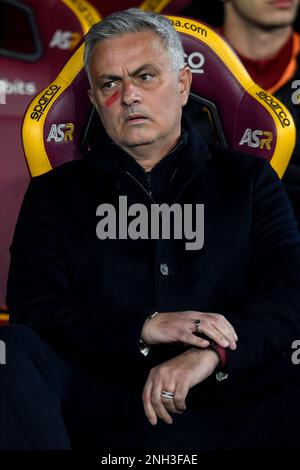 Jose’ Mourinho manager of AS Roma looks on during the Serie A match ...