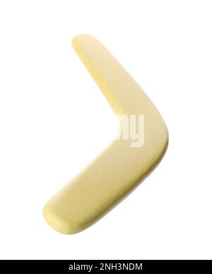 Yellow boomerang isolated on white. Outdoors activity Stock Photo - Alamy