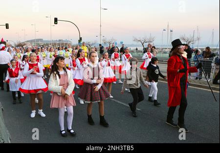 Evening carnival parade with a Willy Wonka themed float in the Spanish ...