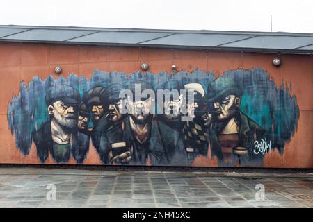Northern Ireland, Belfast: Docker's Rest, mural by Terry Bradley and ...