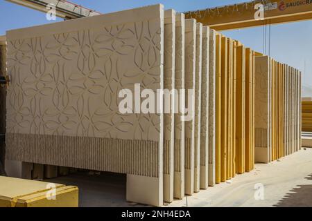 Precast concrete walls in element stock ready for transport to the ...