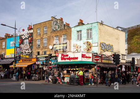 Colorful buildings on Camden High Street in Camden Town district of ...